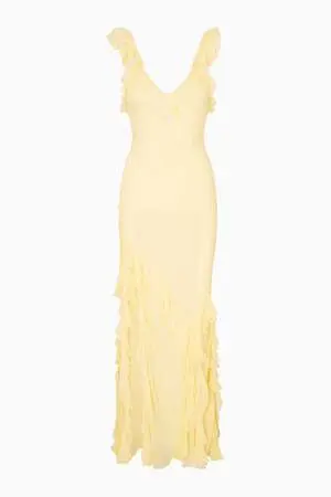 LoveShackFancy Roseline Chiffon Ruffle Maxi Dress - Pale Lilac