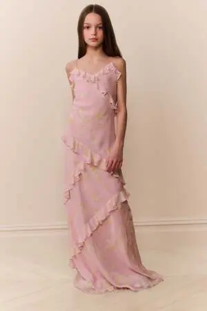 LoveShackFancy Tween Rialto Floral Chiffon Dress - Wisteria Sun