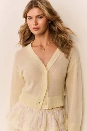 LoveShackFancy Lawrence Lightweight Cashmere Cardigan - Light Lemon