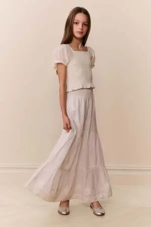 LoveShackFancy Tween Cotton Tiered Sampaio Maxi Skirt - White