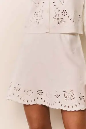 LoveShackFancy Glindy Knit Bandana Eyelet Mini Skirt - White Vanilla