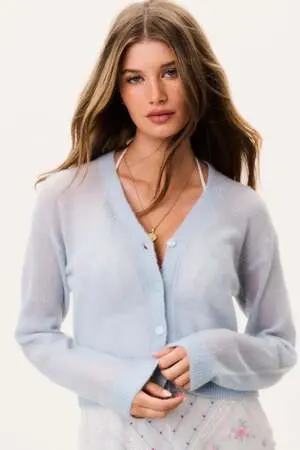 LoveShackFancy Breckie Sheer Alpaca Cardigan - Blue Macaron