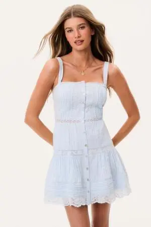 LoveShackFancy Charlize Cotton Mini Dress - Blue Finch