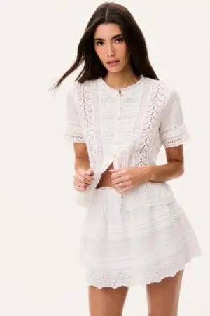 LoveShackFancy Ciela Cotton Victorian Top - Blue Finch