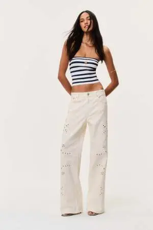 LoveShackFancy Dellah Floral Eyelet Jeans - Ivory
