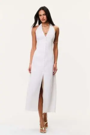 LoveShackFancy Lovis Linen Halter Maxi Dress - White