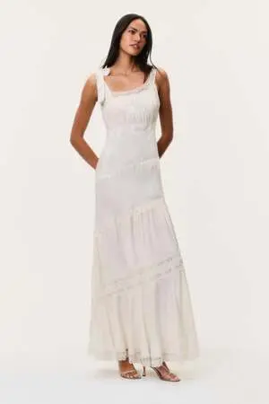 LoveShackFancy Andresy Silk Asymmetrical Maxi Dress - Ivory