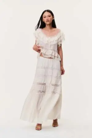 LoveShackFancy Nivine Silk Lace Maxi Skirt - Ivory