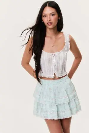 LoveShackFancy Ditsy Floral Ruffle Mini Skirt - Celadon Drift