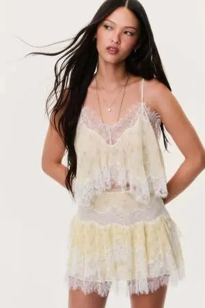 LoveShackFancy Kellison Cotton-silk Mini Skirt - Sweet Nectar