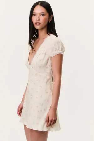 LoveShackFancy Yasmin Floral Lace-trimmed Mini Dress - Periwinkle Moon