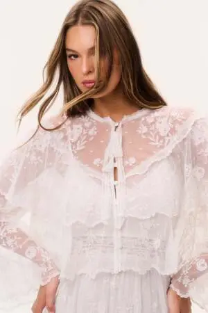 LoveShackFancy Tourelle Sheer Lace Blouse - Ivory