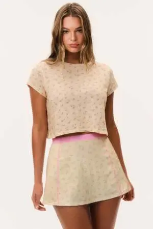 LoveShackFancy Rubin Ditsy Floral Cropped Tee - Blue Serve