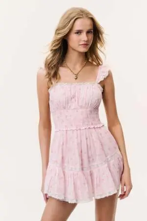 LoveShackFancy LoveShackFancy Maralina Floral Cotton Mini Dress Celadon Drift