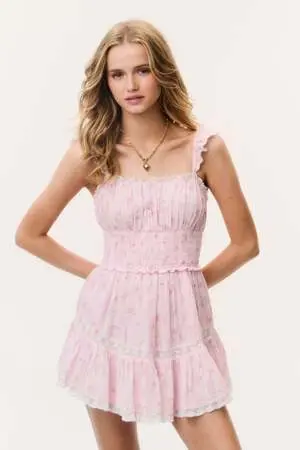 LoveShackFancy Maralina Floral Cotton Mini Dress - Celadon Drift