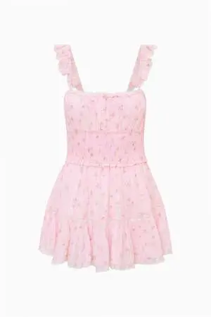 LoveShackFancy Maralina Floral Cotton Mini Dress - Celadon Drift