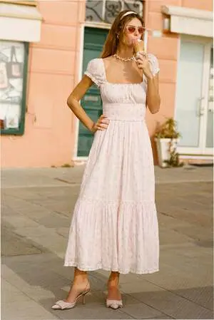 LoveShackFancy Lyssara Floral Cotton Maxi Dress - Celadon Drift