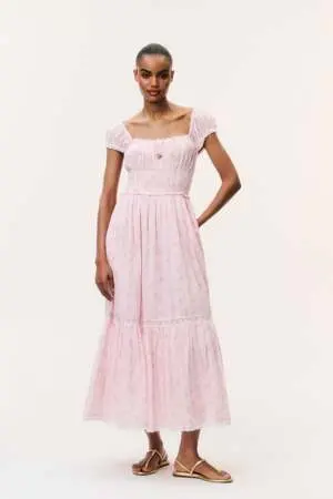 LoveShackFancy Lyssara Floral Cotton Maxi Dress - Celadon Drift