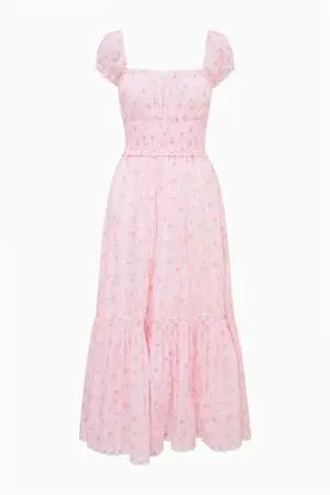 LoveShackFancy Lyssara Floral Cotton Maxi Dress - Celadon Drift