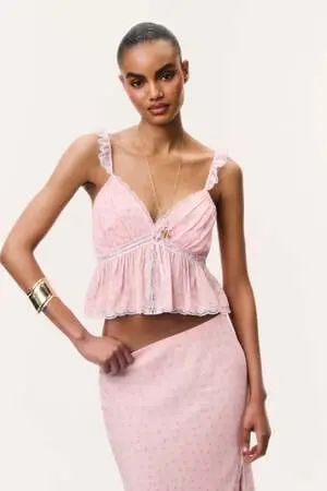 LoveShackFancy Nicoleta Floral Crepe Top - Lemon Haze