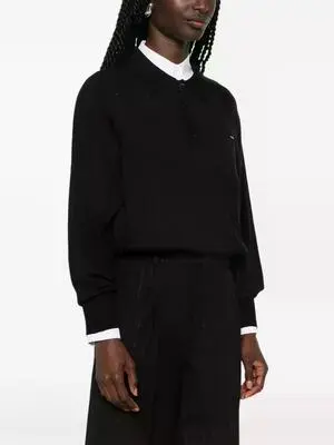 Sandro Fine Knit Polo Top With Logo Patch