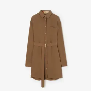 Burberry Silk Crepe De Chine Shirt Dress With Charm Print - Puddle Brown