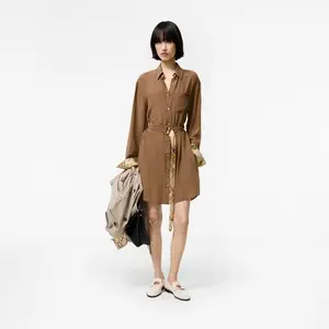 Burberry Silk Crepe De Chine Shirt Dress With Charm Print - Puddle Brown