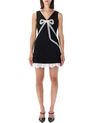 SELF-PORTRAIT Lace-trimmed Mini Dress - Nero