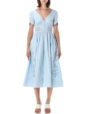 SELF-PORTRAIT Lace Embellished V-neck Midi Dress - Blu