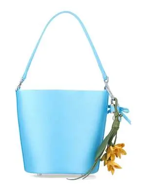 SELF-PORTRAIT Satin Bucket Handbag With Removable Charms - Blue