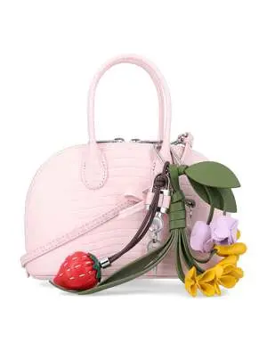 SELF-PORTRAIT Embossed Leather Mini Bowling Handbag - Rosa