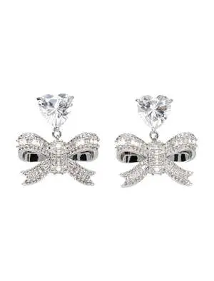 SELF-PORTRAIT Bow Crystal Drop Earrings - Argento