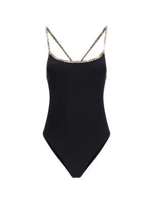 Burberry Square Neck Mini Dress Top With Checked Straps