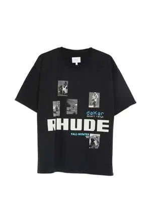 Rhude Crewneck T-shirt With Printed Front Panel - Nero
