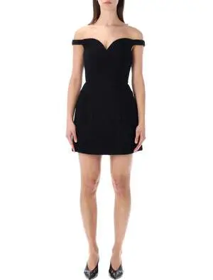 SELF-PORTRAIT Off-shoulder Bouclé Mini Dress - Black