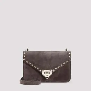 Valentino Garavani Suede Shoulder Handbag With Stud Detail - Brown