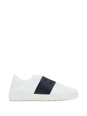 Valentino Garavani Contrast Leather Band Lace-up Sneakers With Studded Rubber Sole - Bianco
