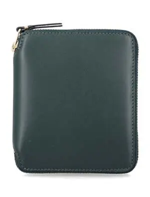Comme Des Garçons Mini Zip-around Wallet With Gold-tone Hardware, Card Slots & Coin Pocket - Verde
