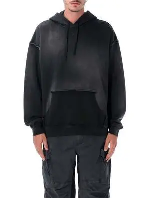 DIESEL® Distressed Cotton Hoodie With Logo Detail - Nero
