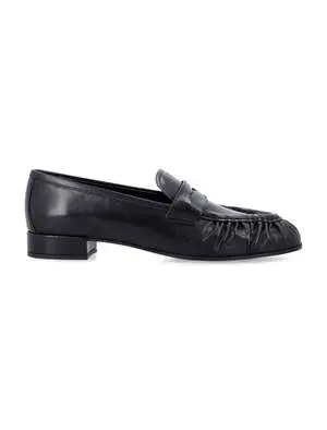 Prada Gathered Leather Loafers With Low Block Heel - Nero