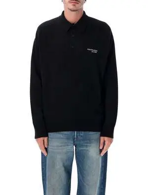 Acne Studios Wool & Yak Wool Long Sleeve Polo Sweater - Nero
