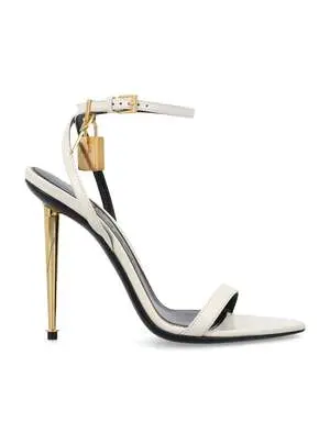 TOM FORD Pointed-toe Leather Sandals With Metal Heel And Logo Buckles - Chalk