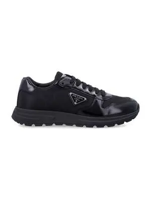 Prada Technical Nylon And Calf Leather Lace-up Sneakers With Enamel Triangle Logo