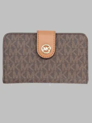 Michael Kors Logo Print Trifold Wallet, 8.2 Cm X 12.7 Cm X 1.3 Cm - Brown