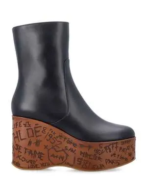 Chloé Maxime Ankle Boots With Sculptural Wedge - Nero