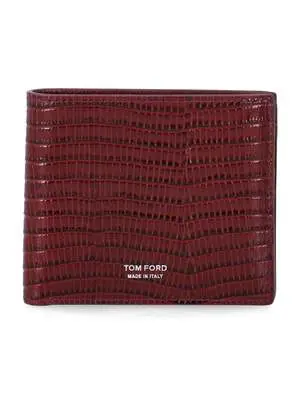 TOM FORD Style Lizard-embossed Calf Leather Bifold Wallet For - Ruby Red