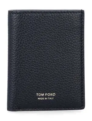 TOM FORD Mini Grained Leather Folding Card Case With Gold-tone Monogram Hardware