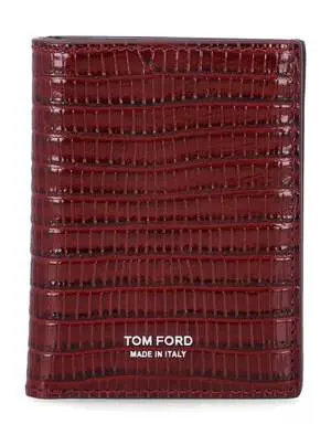 TOM FORD T Line Embossed Leather Folding Card Holder Lizard-effect Texture