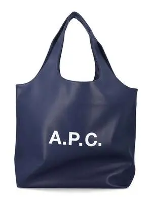 A.p.c. Ninon Tote Handbag With Long Handles And Logo - Blu