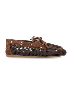 Miu Miu MIU MIU Printed Mesh Slip-On Flats With Suede Trim Cocoa